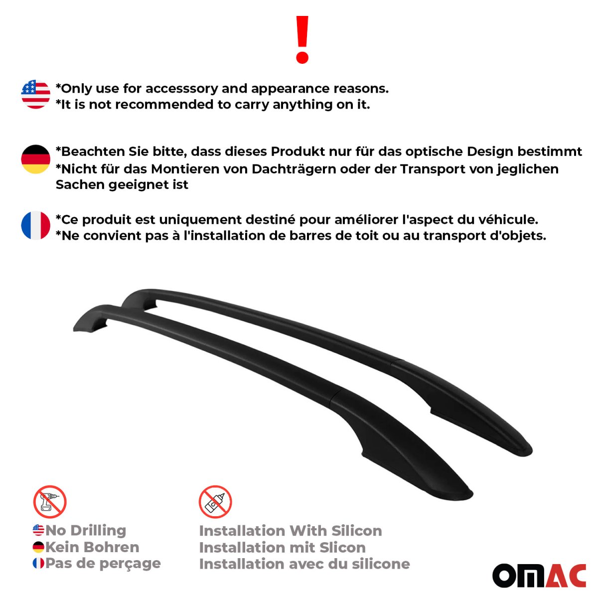 Nissan Juke Roof Rails - Omac USA - Solid (Stick) Alu - Black - 2011 ...