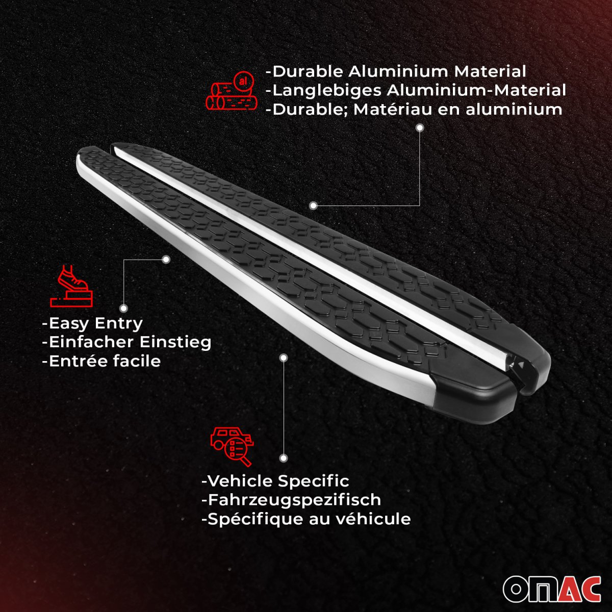 Volkswagen Touareg Side Steps - Omac USA - BLACKLINE Aluminium - Silver ...