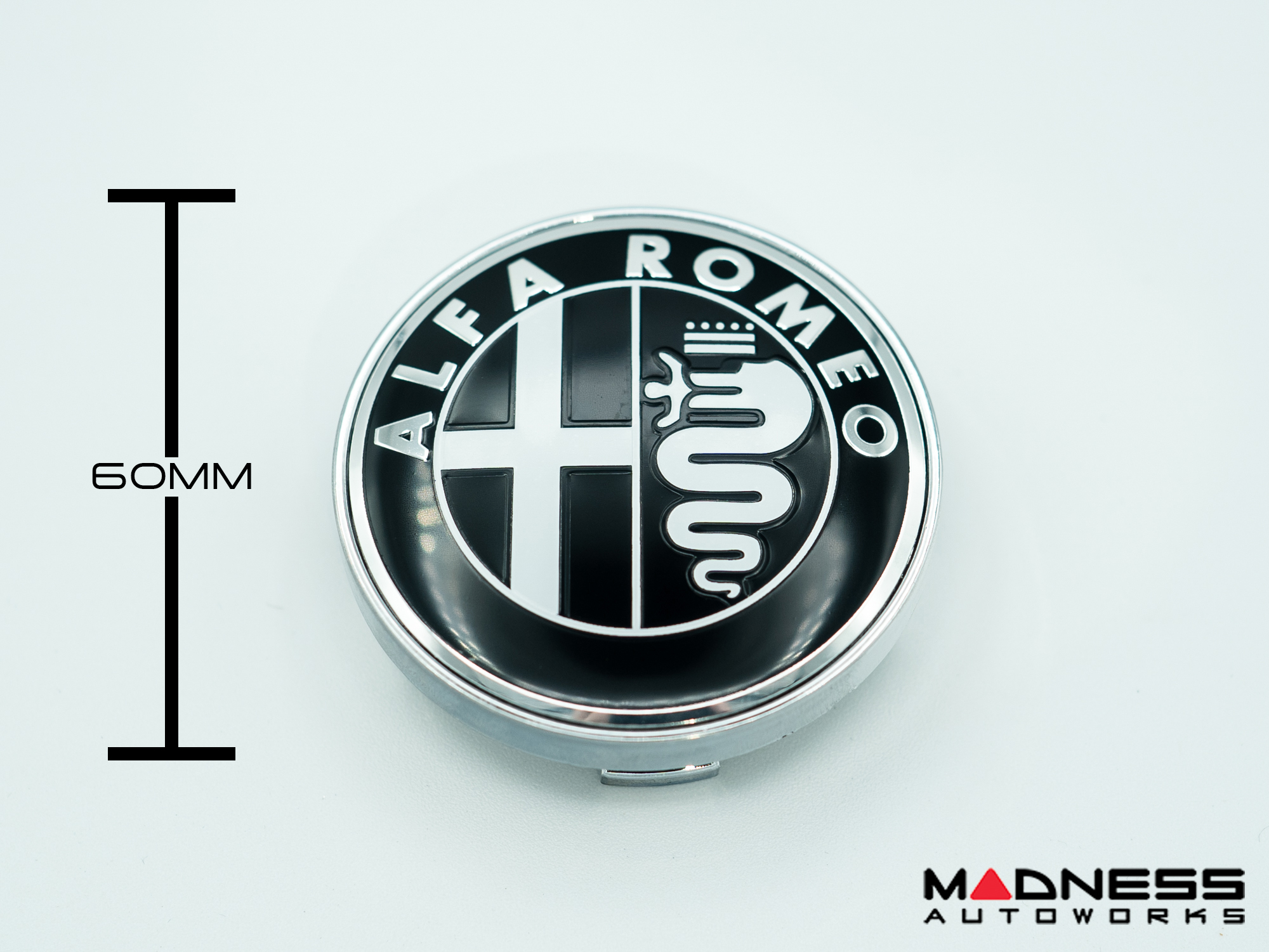 Alfa Romeo Wheel Center Caps - set of 4 - Black/ White - 60mm, FT-AR058