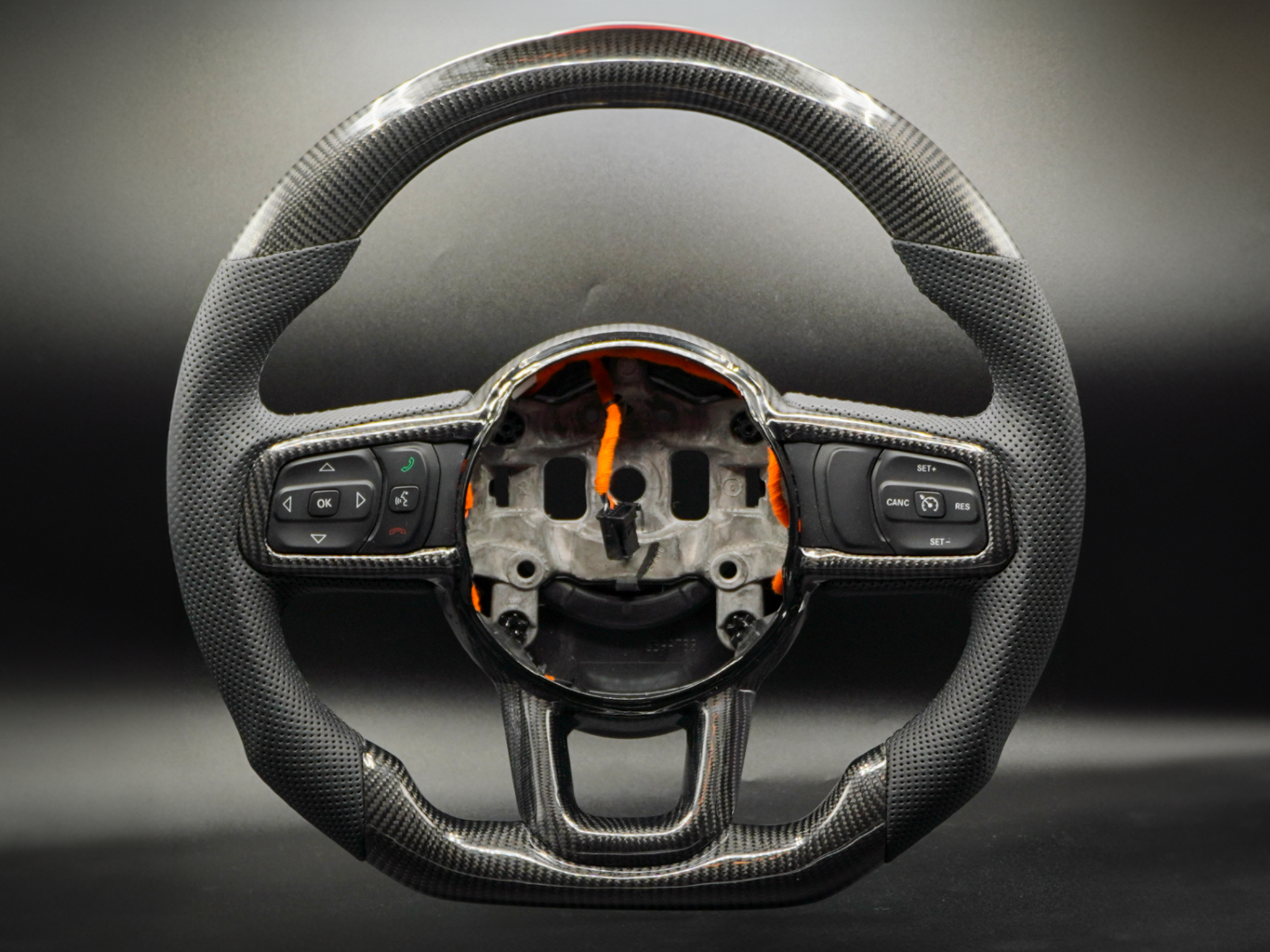 Jeep Wrangler JL Steering Wheel - Carbon Fiber - Round Top/ Flat Bottom ...