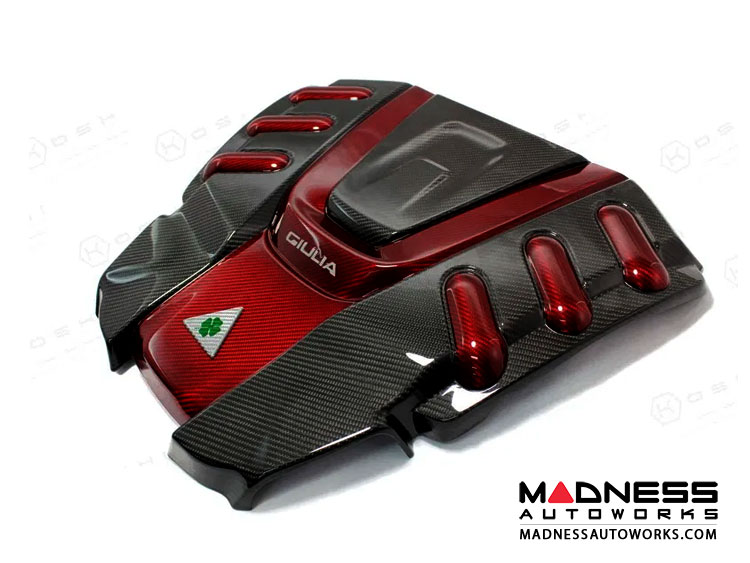 Alfa Romeo Giulia Engine Cover - Carbon Fiber w/ Red Center + Red ...